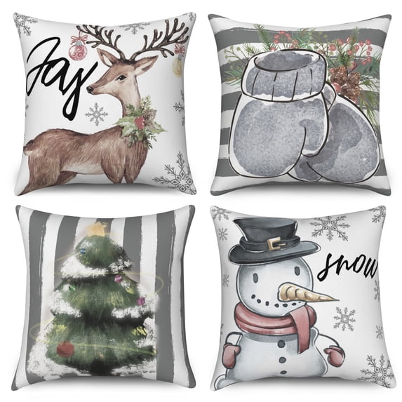 Dashan Christmas Throw Pillow Covers 20x20 Set of 4,Snowman Reindeer ...