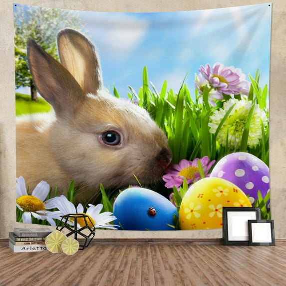 Dashan Easter Bunny Tapestry Wall Hanging,Spring Floral Backdrop for ...