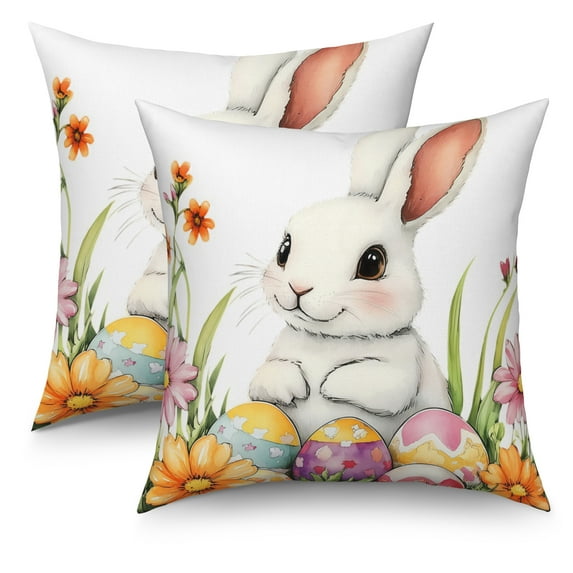 Dashan Easter Throw Pillow Covers 20x20 Set of 2,Floral Bunny Eggs ...