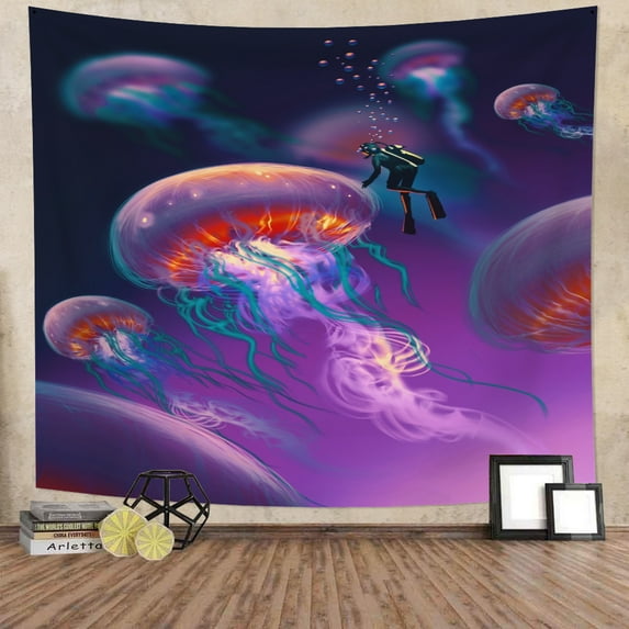 Dashan Fantasy Tapestry Wall Hanging,Diver with Giant Jellyfish ...