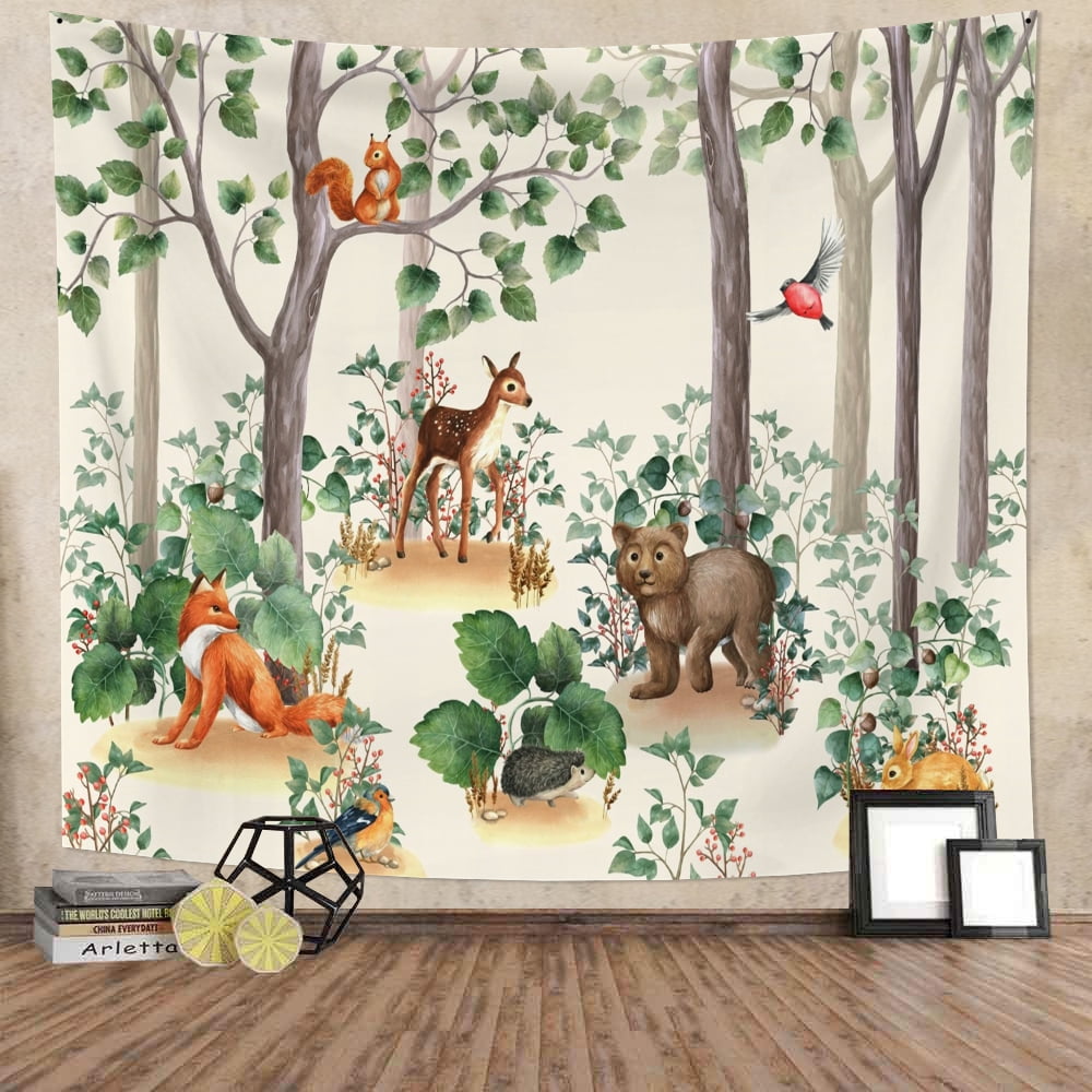 Dashan Forest Animals Tapestry Wall Hanging,Green Plants Trees ...