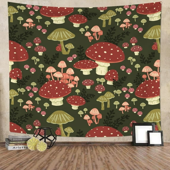Dashan Red Mushroom Tapestry Wall Hanging,Green Plant Tapestries for ...