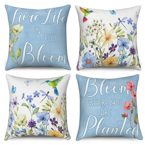 Dashan Spring Blue Pillow Cover 16x16 Set of 4,Floral Butterfly Pillow ...
