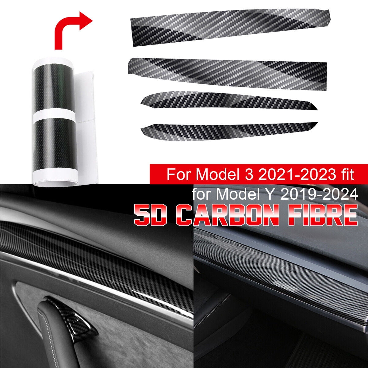 Dashboard Cover Wrap Front Door Inner Armrest Panel Trim Fit Tesla ...