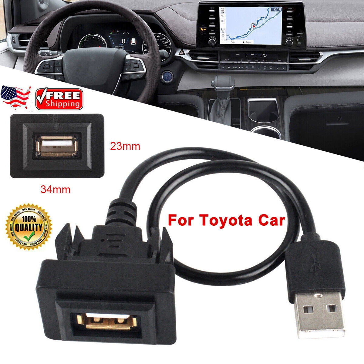 Dashboard Flush Mount USB Male to Female Extension Car Cable Adapter ...