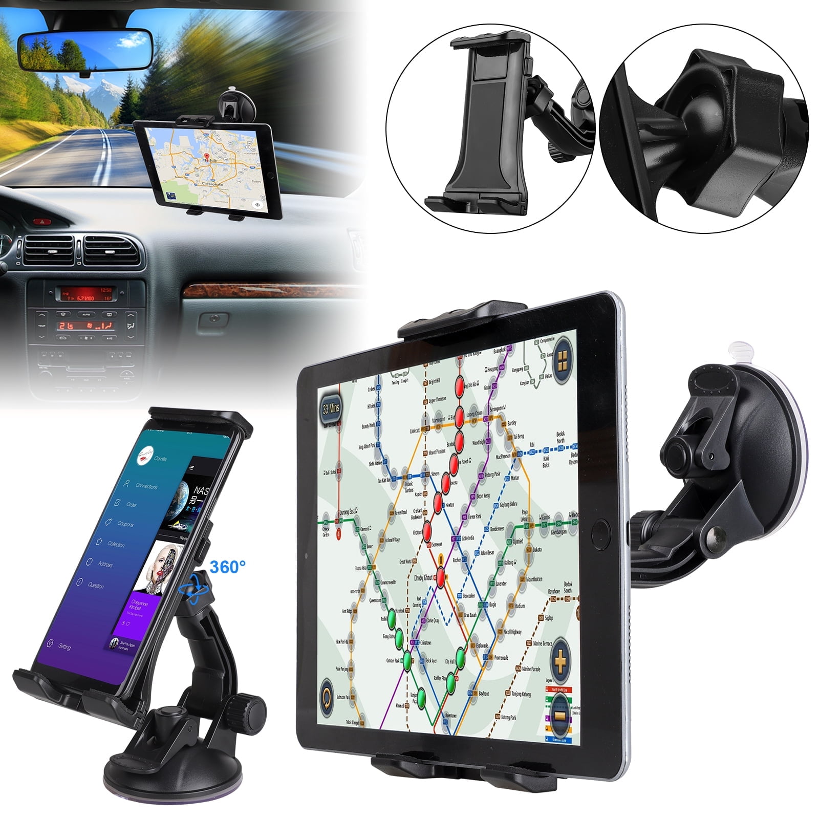 Dashboard Windshield Car Tablet Mount Holder, Universal Tablet Phone ...