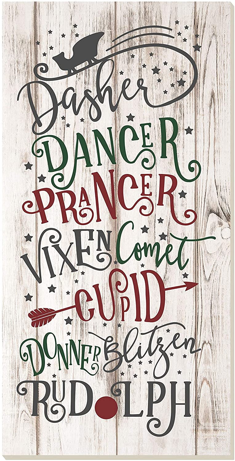 Dasher Dancer Prancer Rudolph Rustic Wood Wall Sign 9x18 - Walmart.com