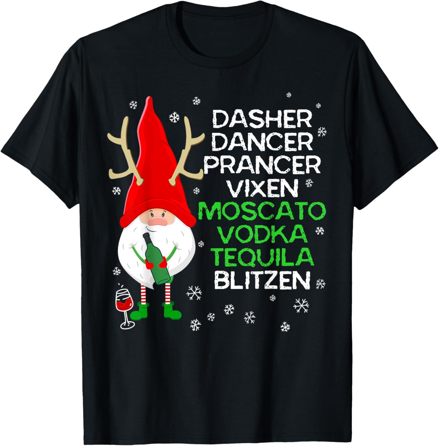 Dasher Dancer Prancer Vixen Moscato Vodka Tequila Blitzen T-Shirt ...