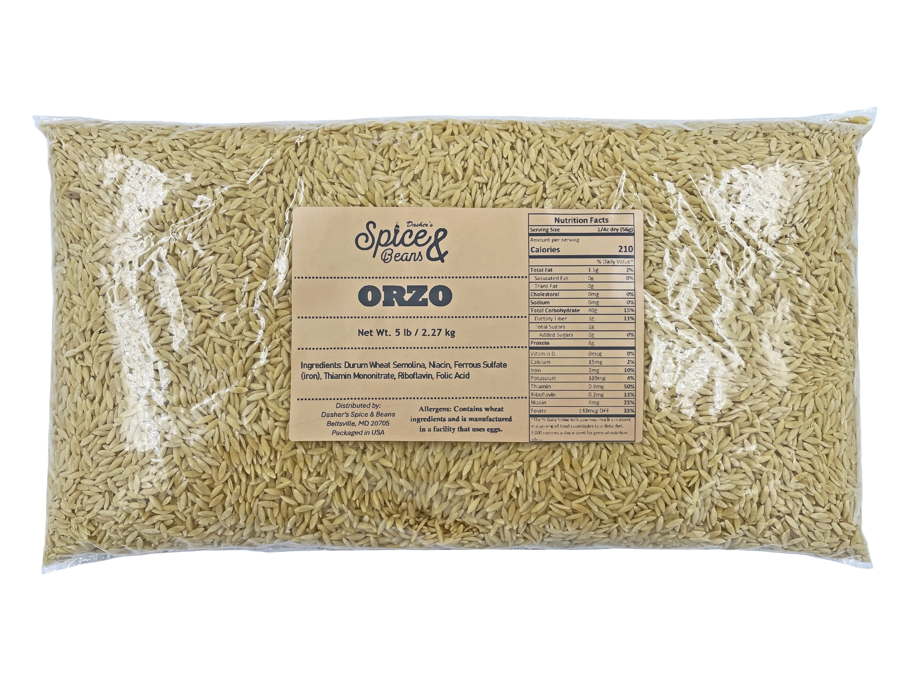 Dasher's Spice & Beans Orzo Pasta Noodles | 100% Durum Semolina Flour ...
