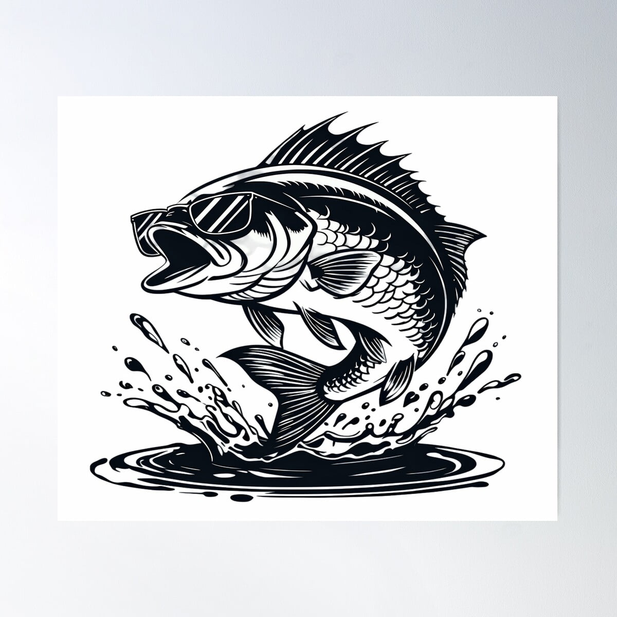 Dashing Black And White Fish Art Poster Wall Art, Modern Wall Decor For ...