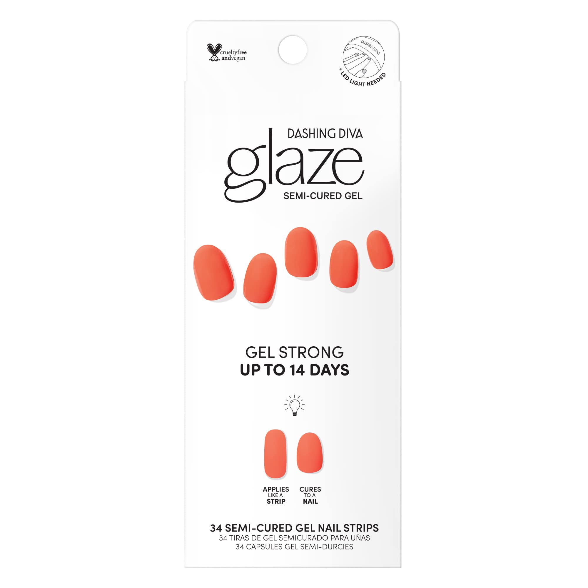 Dashing Diva Glaze Nail Strips - Pop Red | Works with Any LED Nail Lamp ...