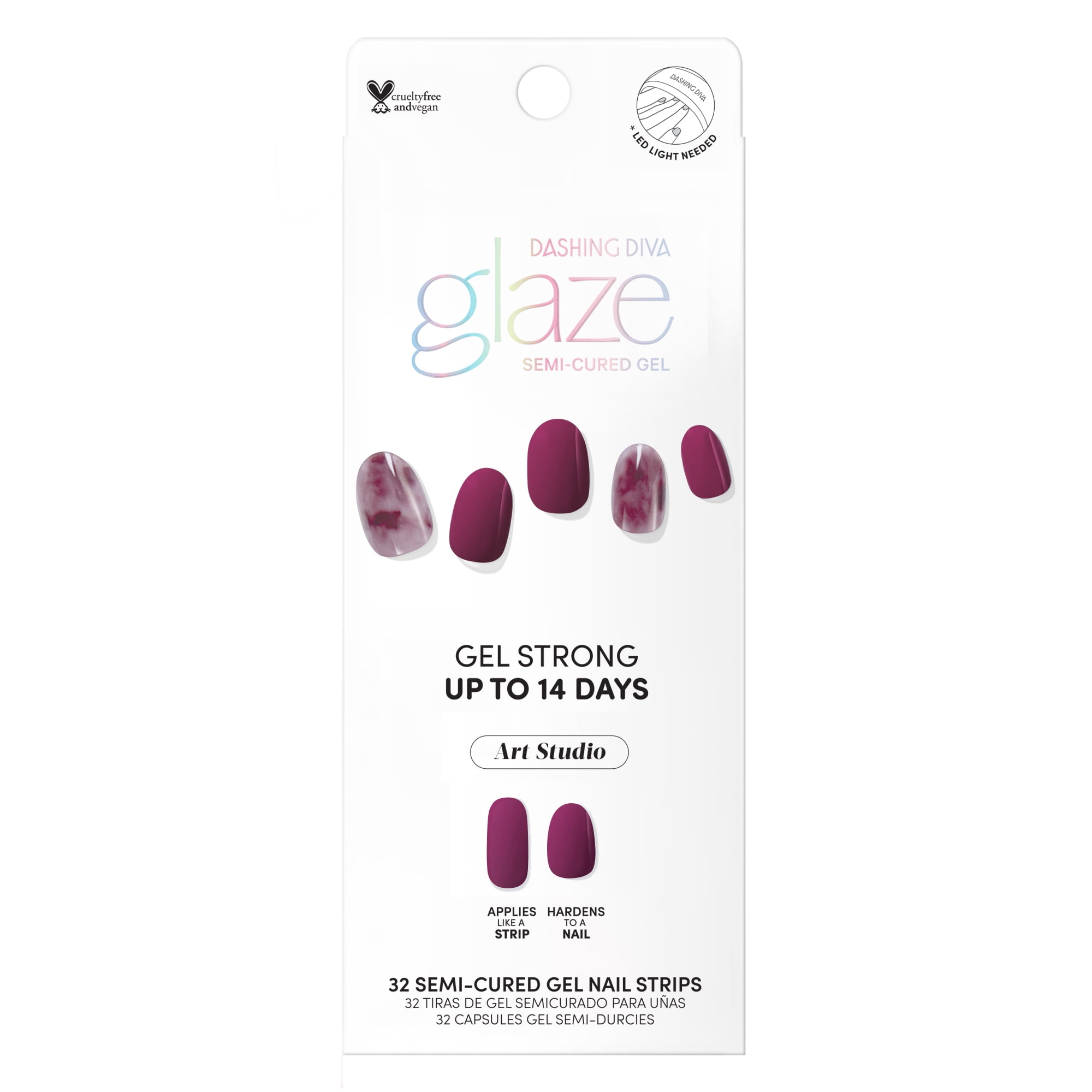 Dashing Diva Glaze Semi-Cured Gel Nail Strips, Sangria Swirl, 32ct, 14 ...