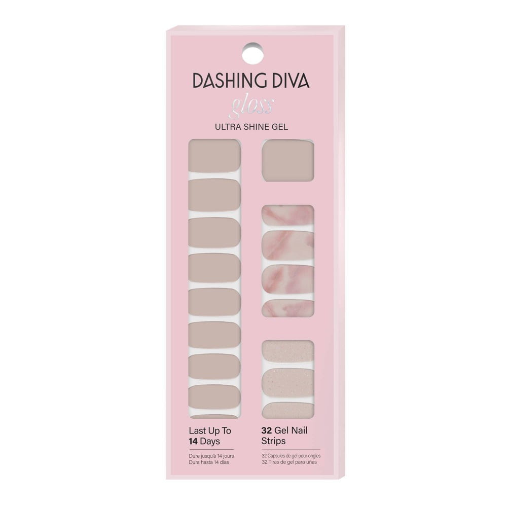 Dashing Diva Gloss Nail Strips, Light Pink Marble Glitter, 32pc, Long ...