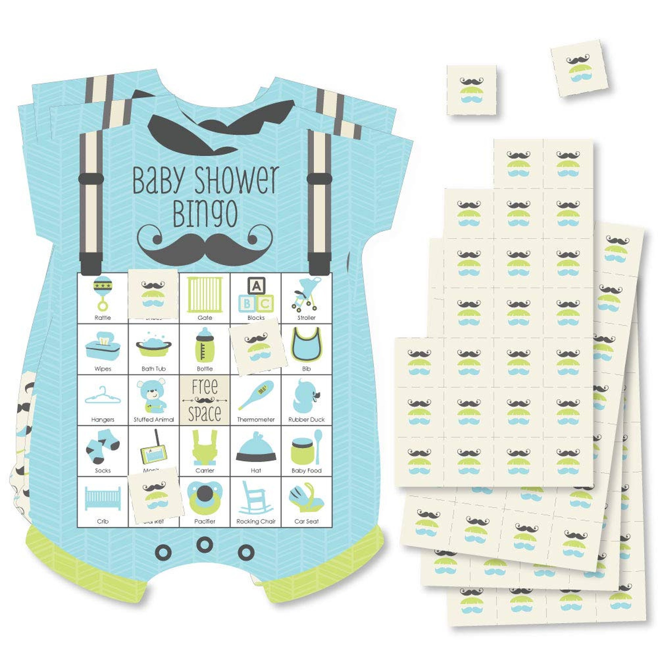Dashing Mustache Party Bingo Set for Baby Showers - 18 Fun Shaped Cards ...