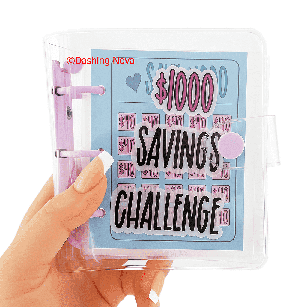1000 Dollar Savings Challenge Binder Clear PVC 3-Ring Money Organizer ...
