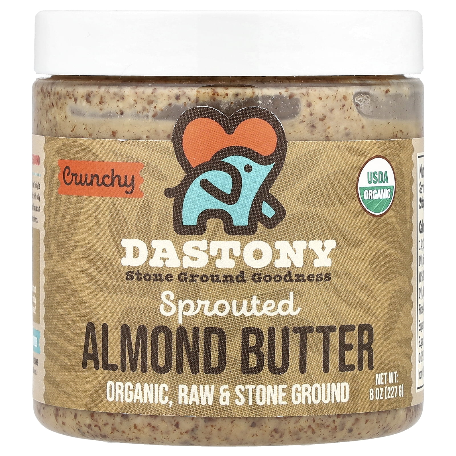Dastony Sprouted Almond Butter, Crunchy, 8 oz (227 g) - Walmart.com