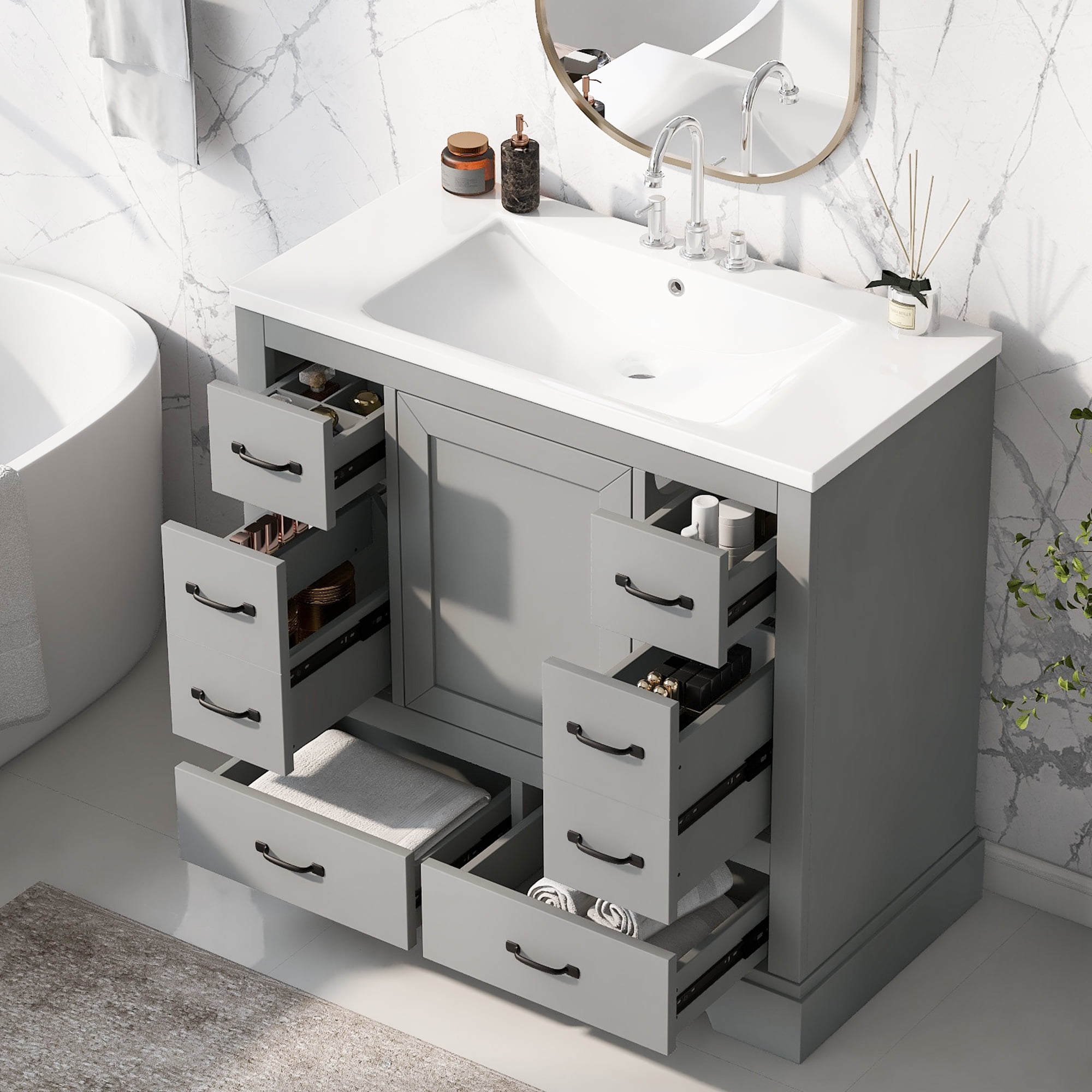 Dasun 36" Bathroom Vanity with Sink Combo, Six Drawers, Multi ...