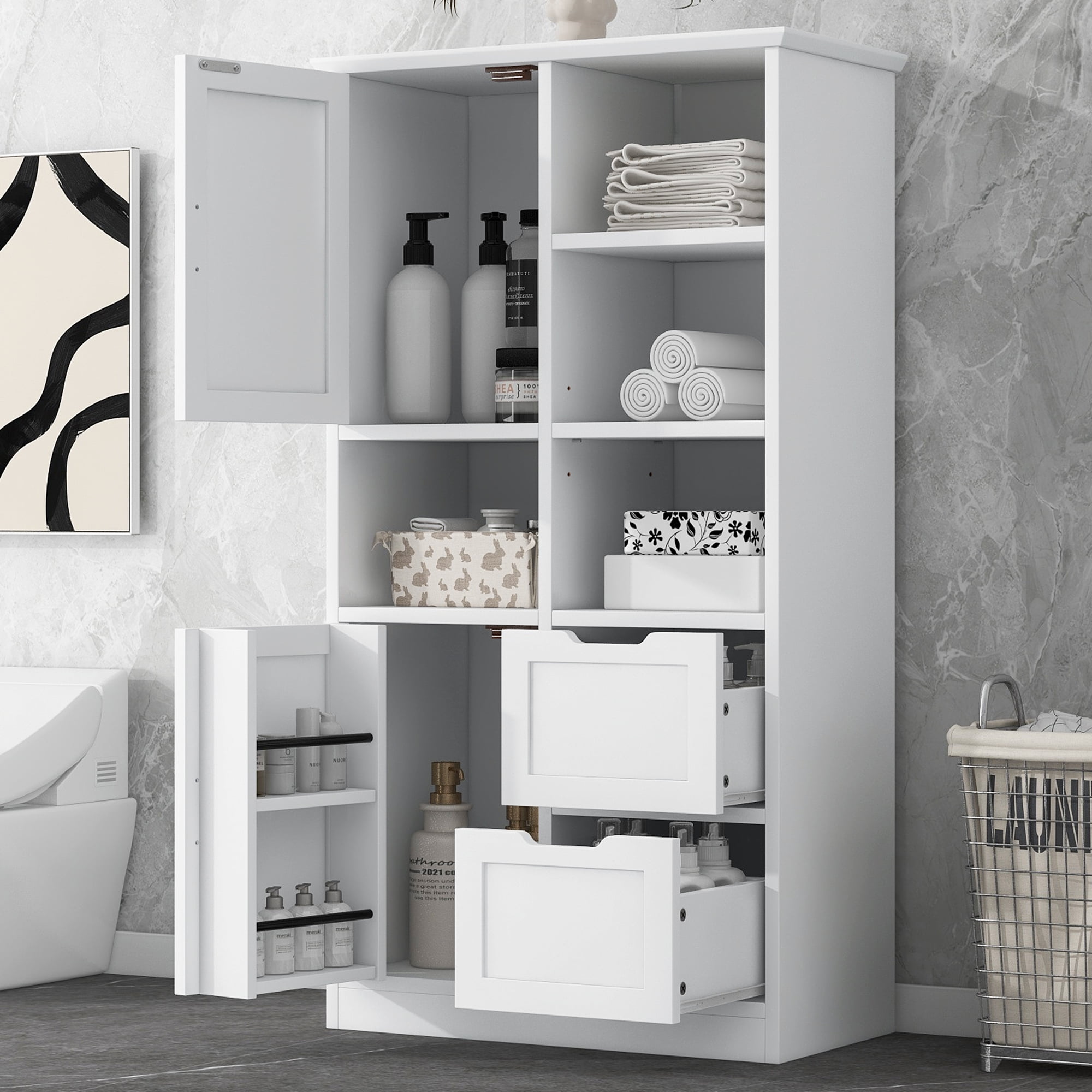 Dasun Bathroom Storage Cabinet with Doors and Drawers, Freestanding ...