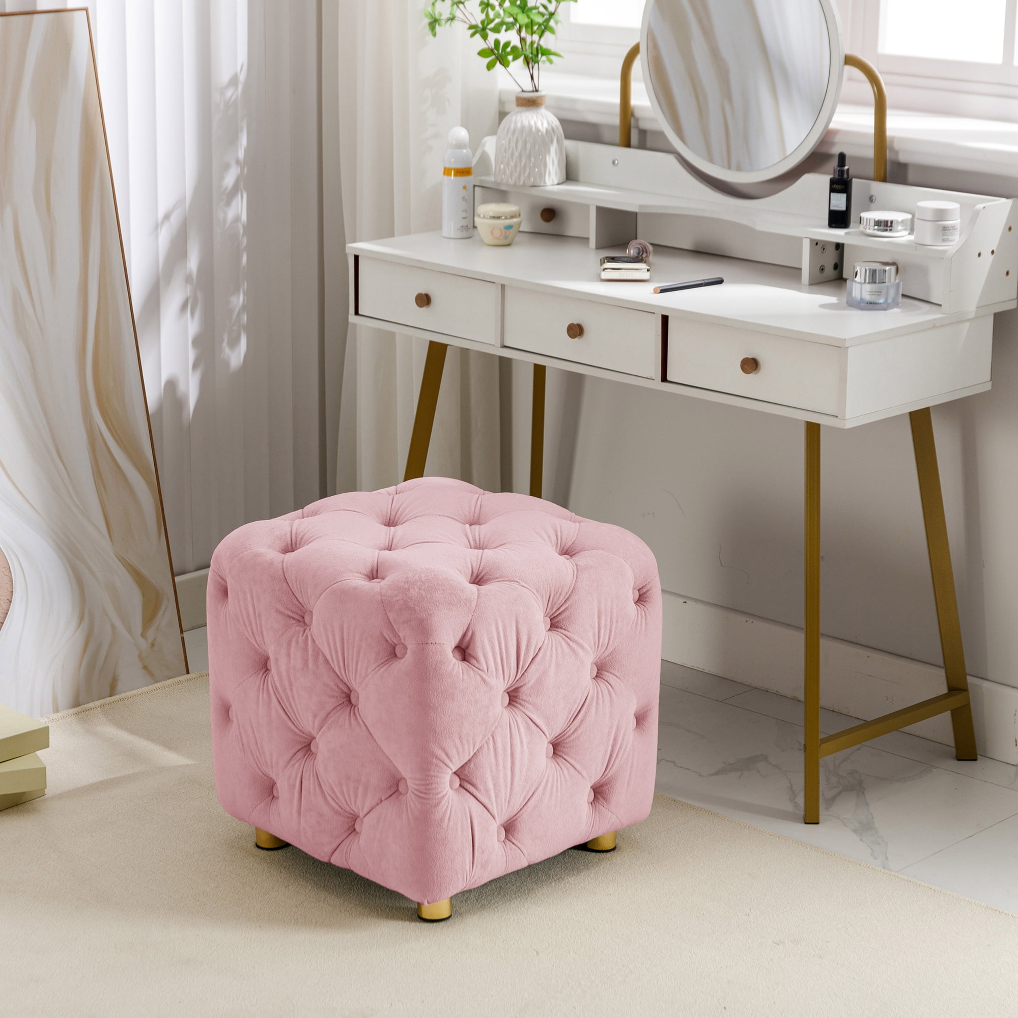 Dasun Pink Modern Velvet Upholstered Ottoman, Exquisite Small End Table ...