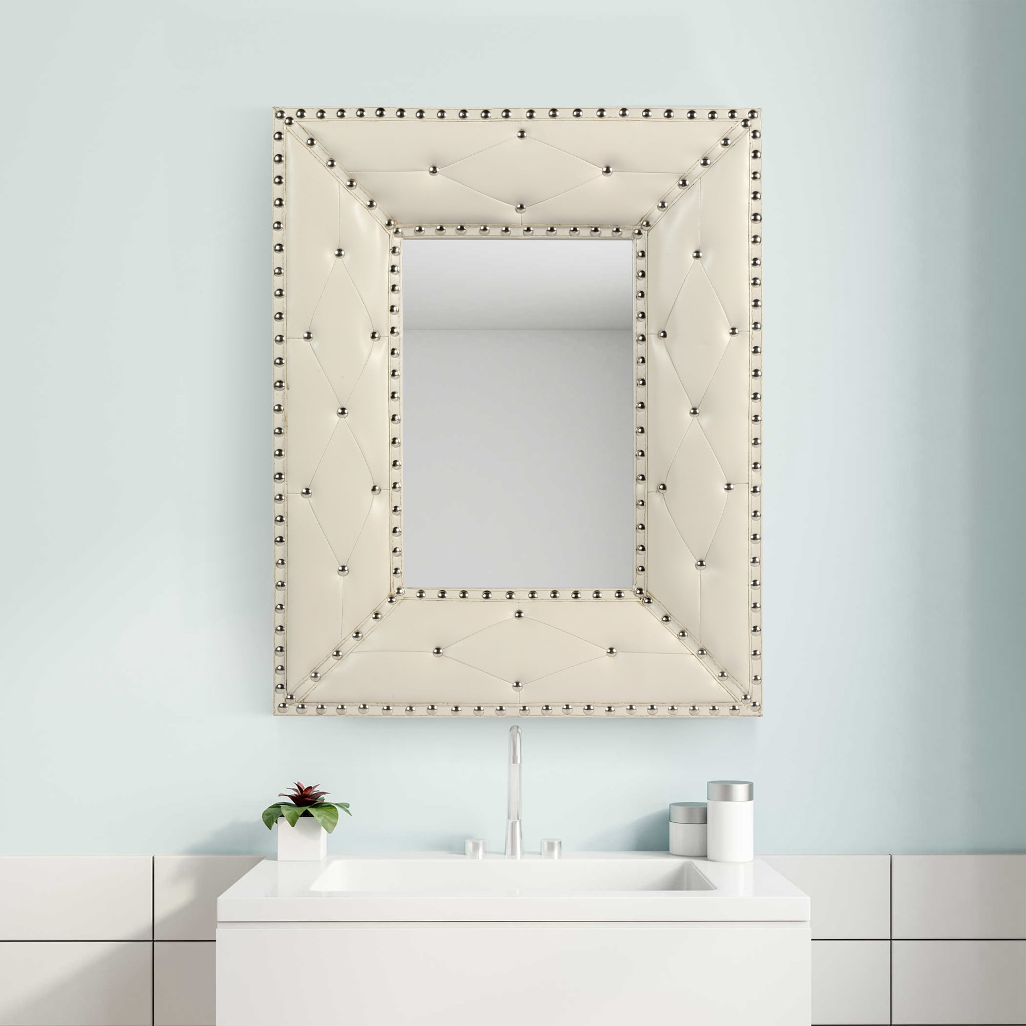 Dasun Rectangle Wall Mirror, Rivet Decoration, PU Covered MDF Framed ...