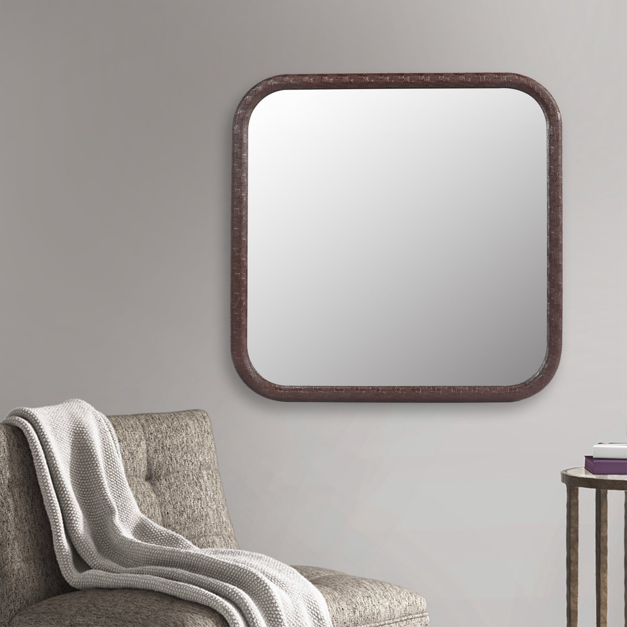 Dasun Square Wall Mirror, PU Covered MDF Framed Mirror for Bedroom ...