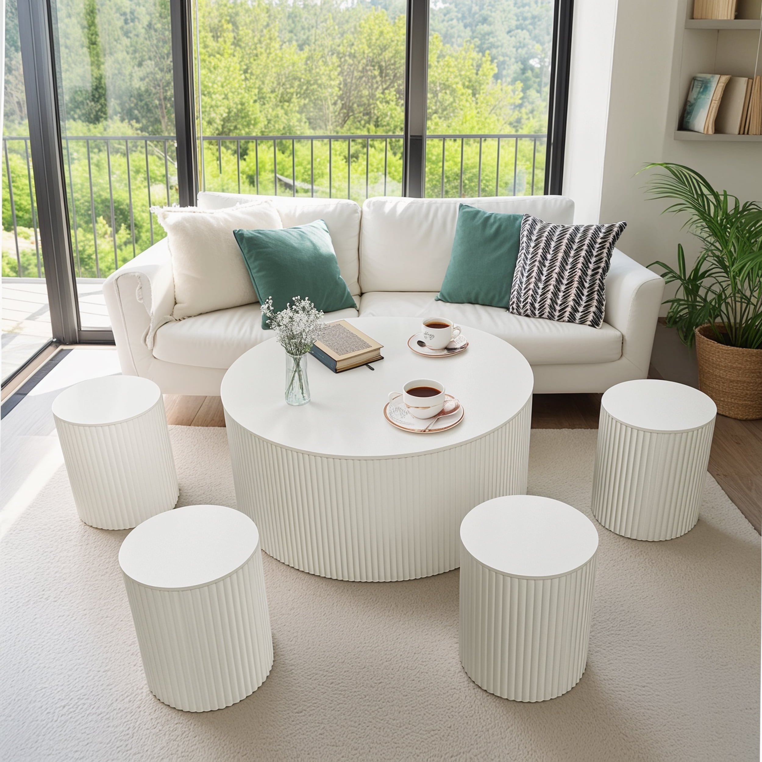 Dasun Wave Stripe Coffee Tables Set of 5, One 35.43" Drum Coffee Table ...