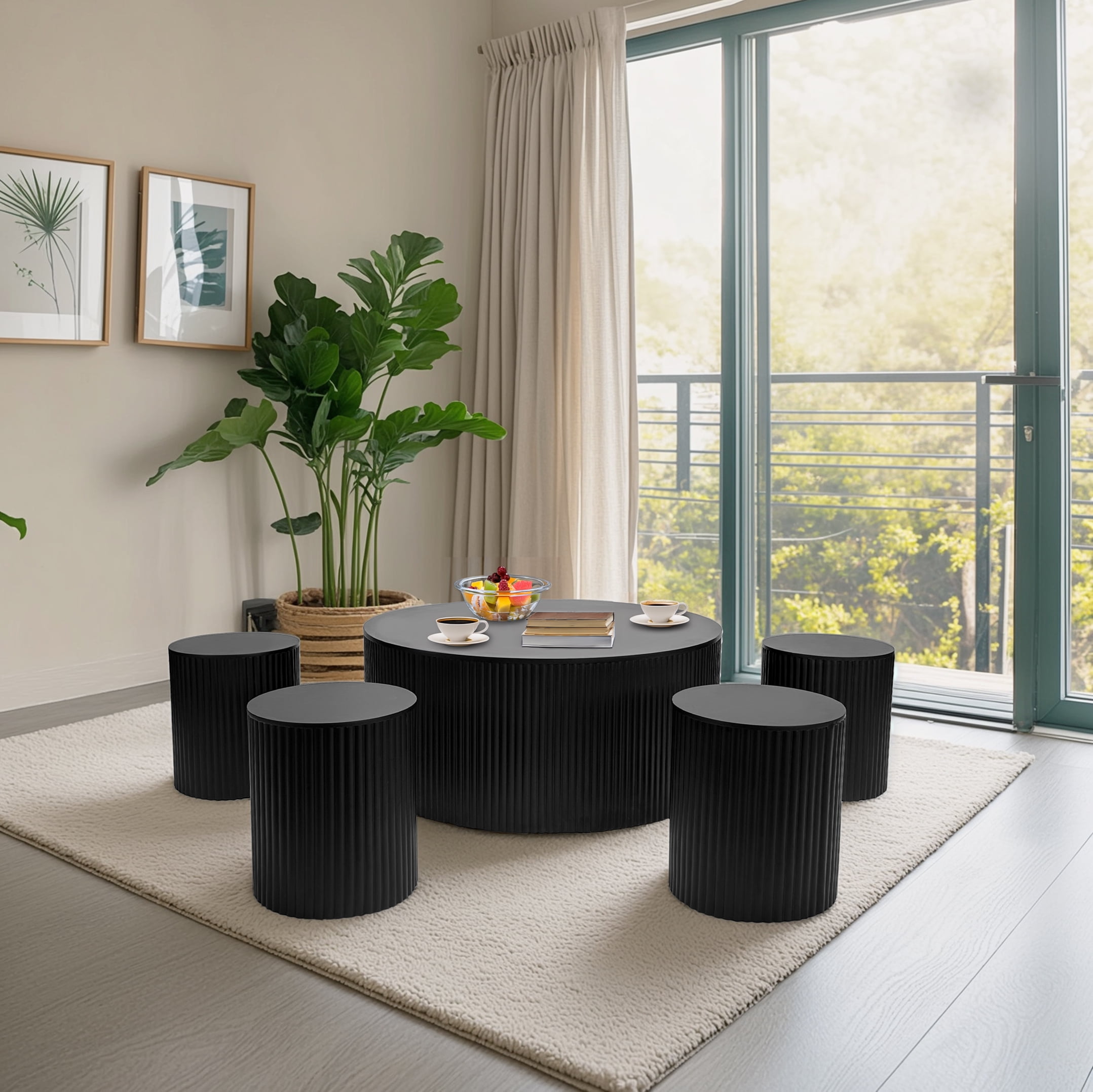 Dasun Wave Stripe Coffee Tables Set of 5, One 35.43" Drum Coffee Table ...