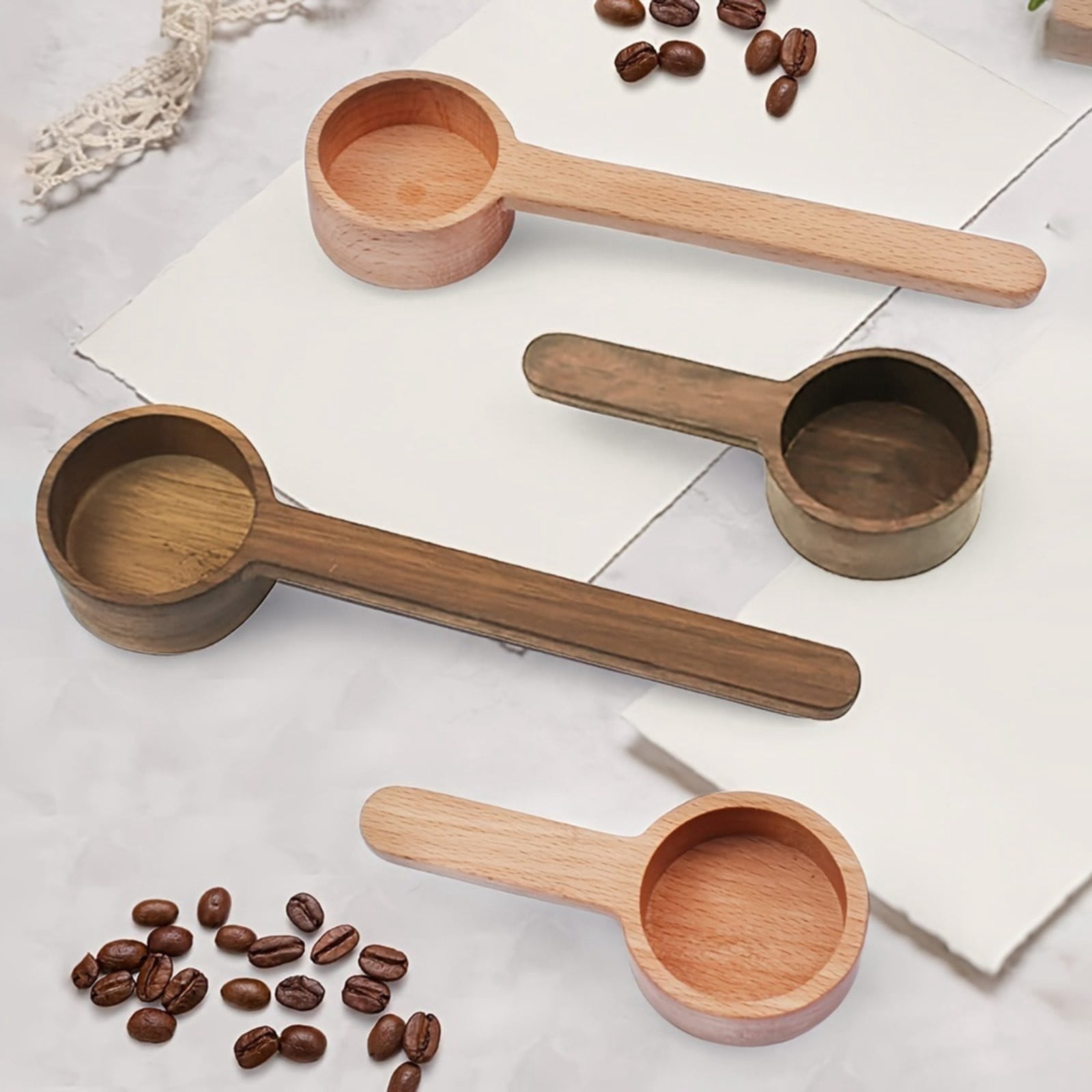 Dasuuxi 2 Pcs Wooden Coffee Scoop,Gram Weight Quantitative Spoon ...