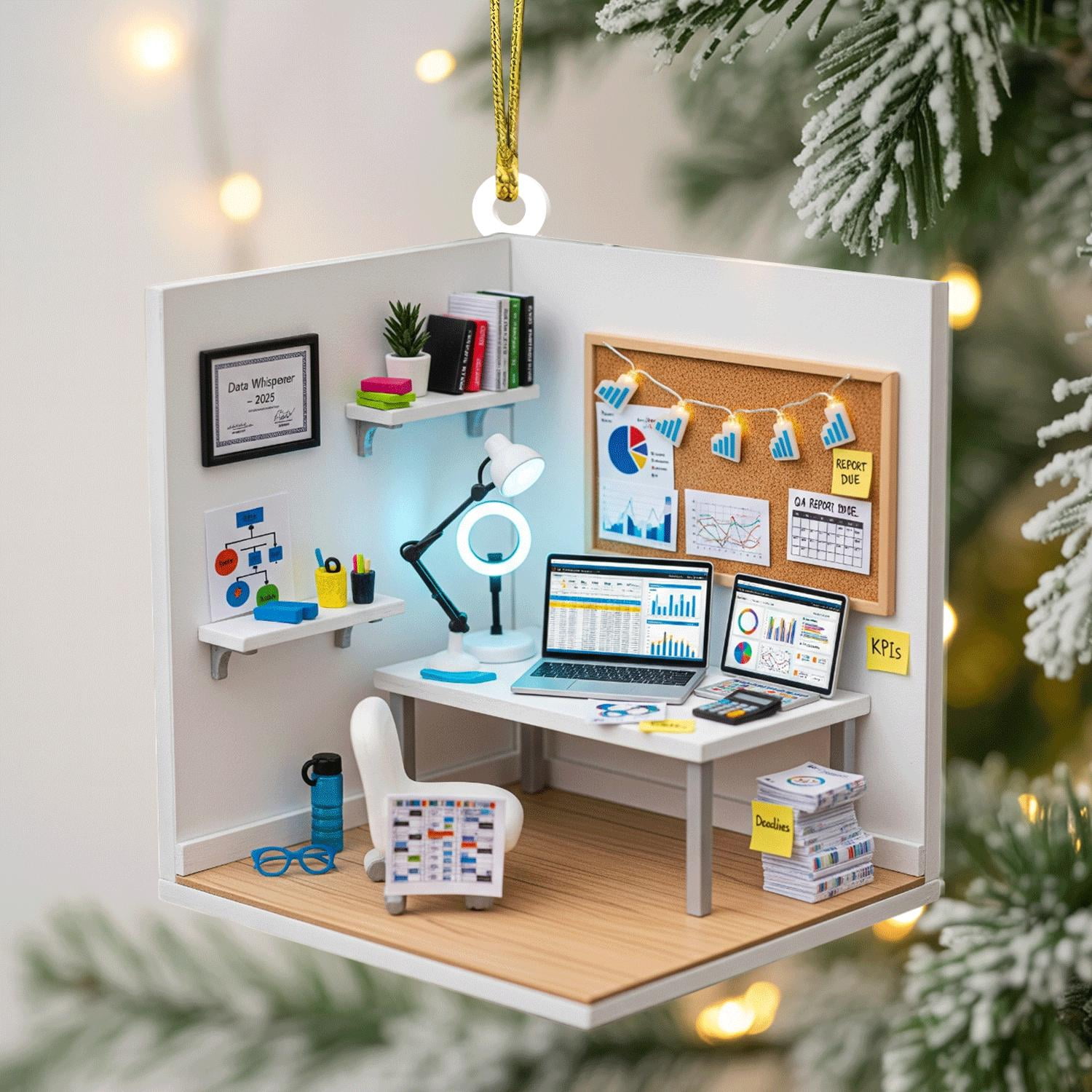 Data Analyst Desk Ornament , Mini Office Scene Christmas Gift for ...