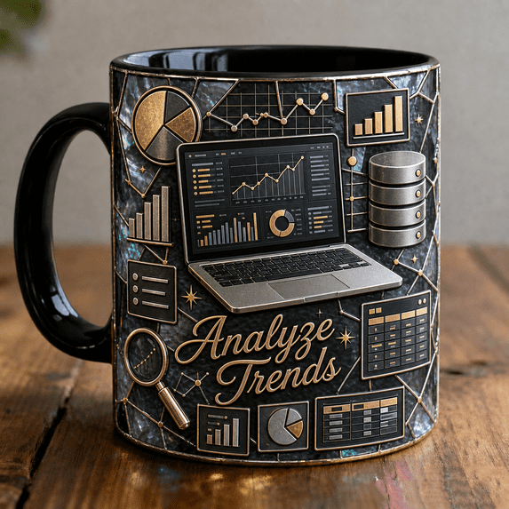 Data Analyst Mug 3D Effect with Chart Laptop Database Design, Office ...