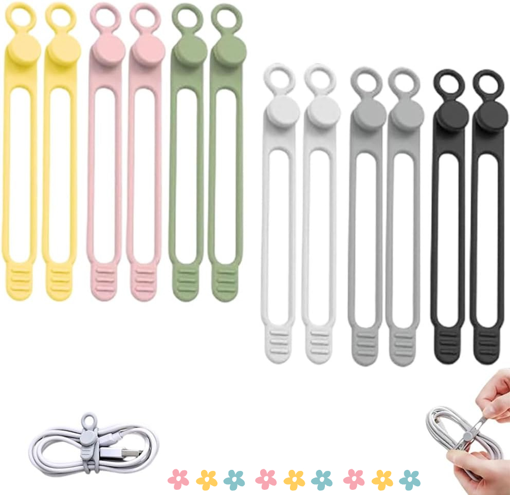 Data Cable Organizer, 2025 New Elastic Silicone Cable Straps Cord ...