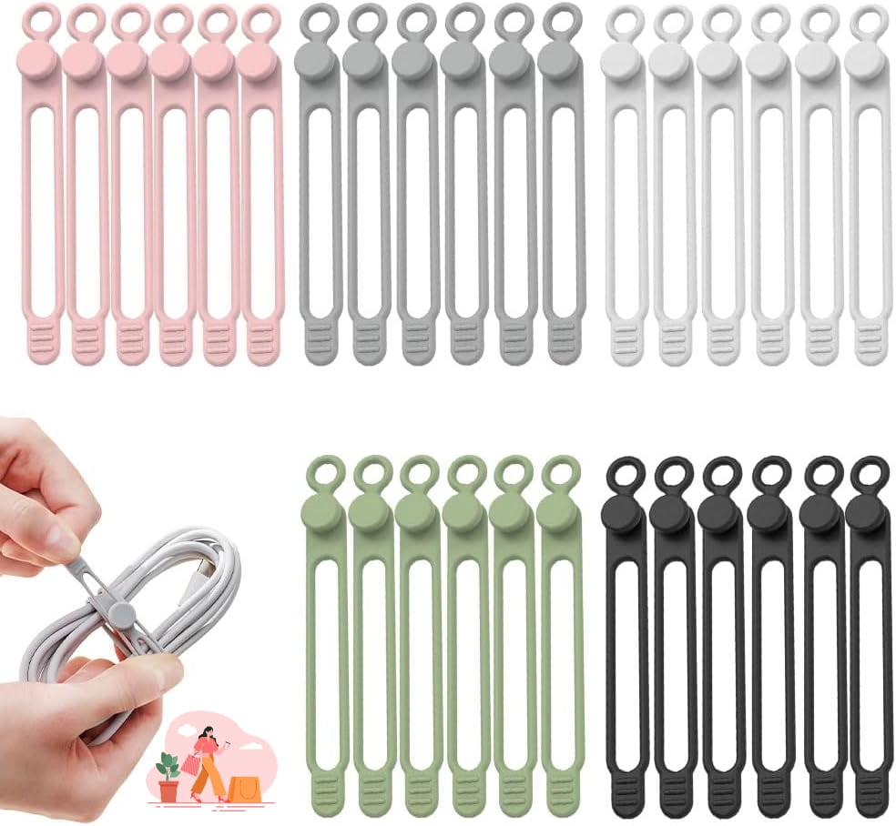 Data Cable Organizer, Upgrade Silicone Cable Ties Reusable Cable ...