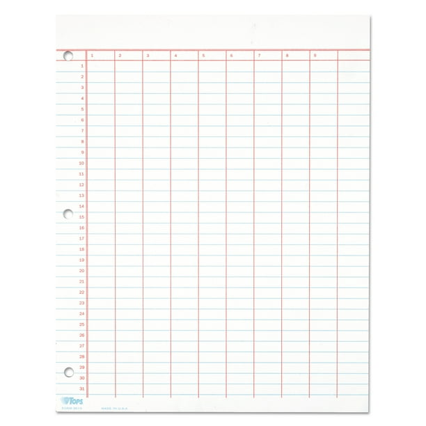 Data Pad with Numbered Column Headings, Data/Lab-Record Format, Wide ...