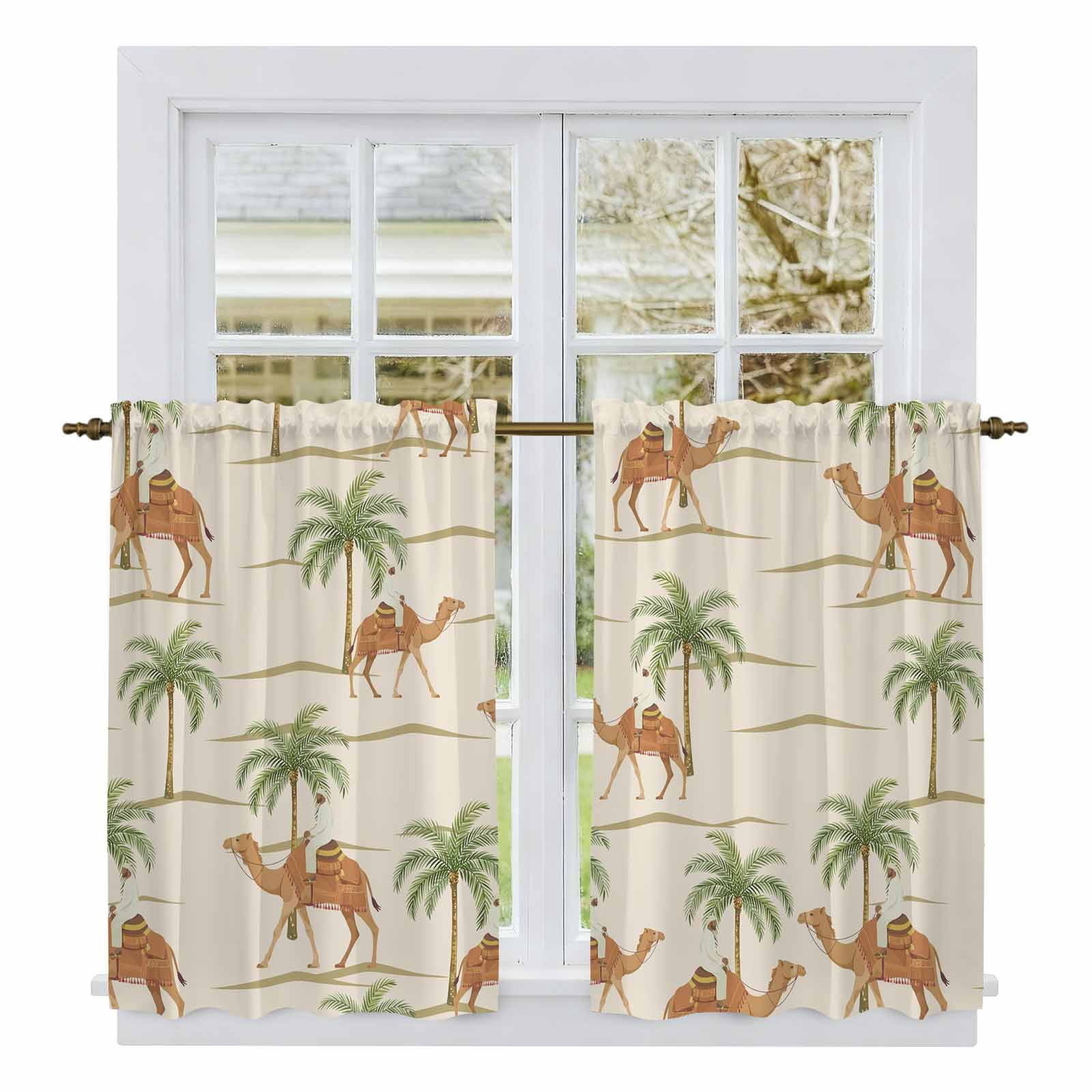 Date Coconut Tree Kitchen Curtains 45 Inch Length, Desert Camels ...