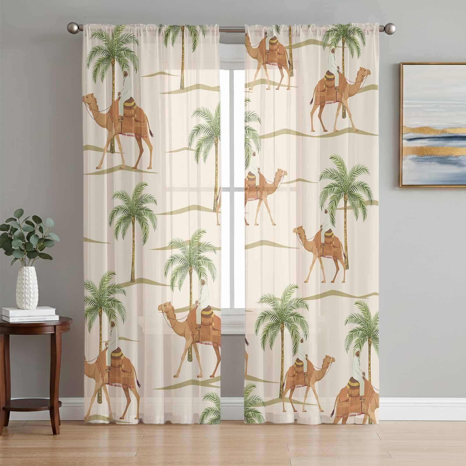 Date Coconut Tree Sheer Curtains 84 Inch Length 2 Panels Set Window ...