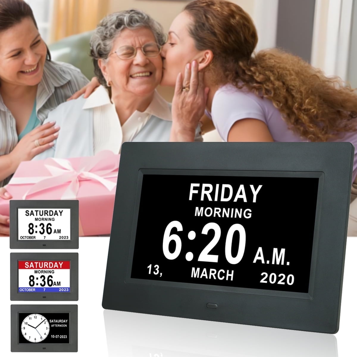 Sissinoceros Digital Calendar Alarm Clock, 7 Inch Large Display, Auto ...