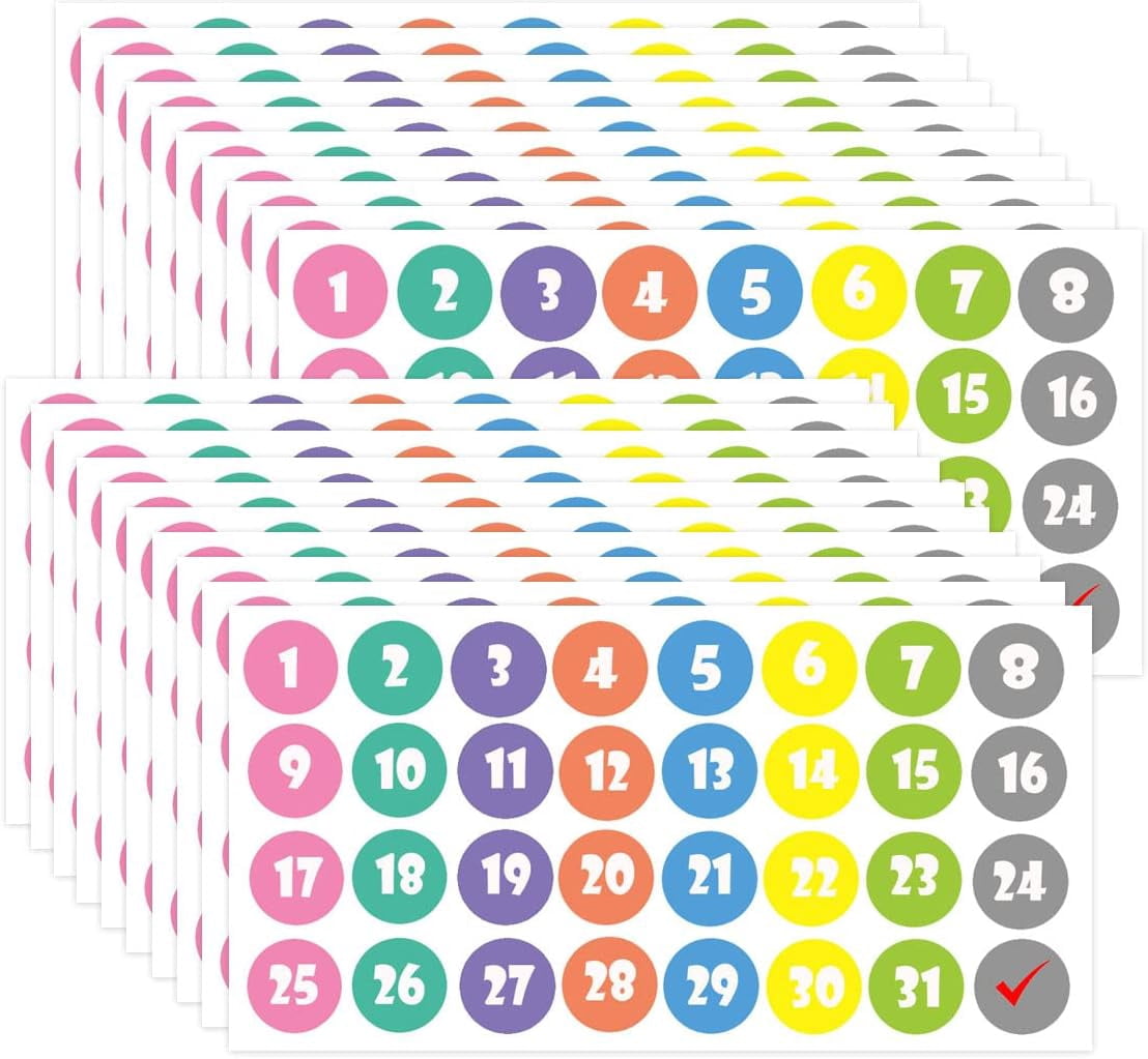 Date Dots Stickers Planner Labels 0.5inch Colorful Small Round Number ...