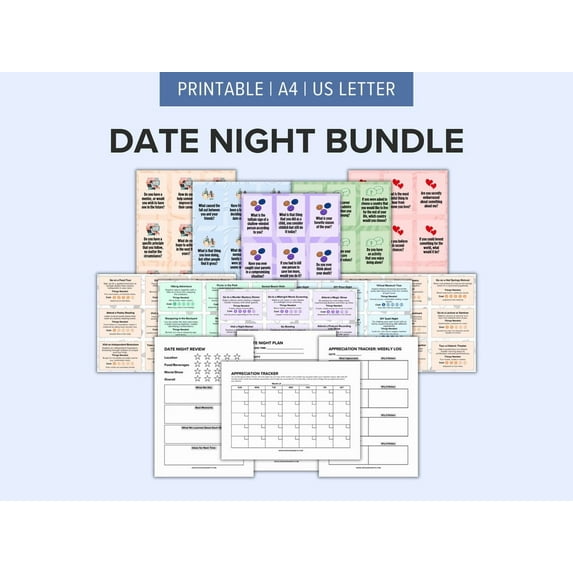 Date Night Ideas Printable Worksheets, Couple Activity Cards ...