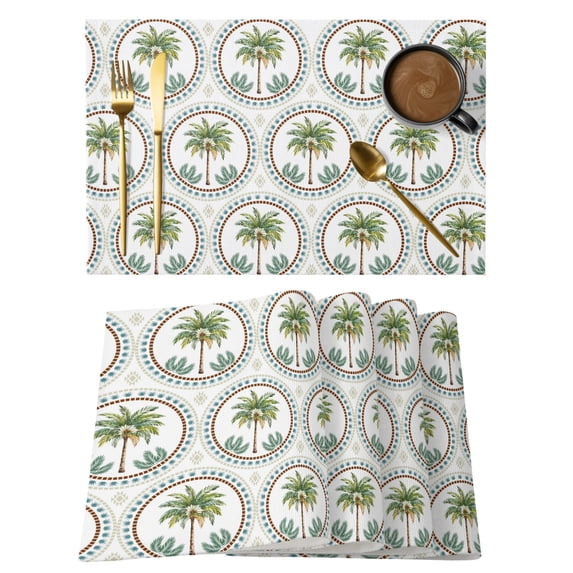 Date Palm Trees Cotton Linen Placemats Set of 12, Summer Vintage ...
