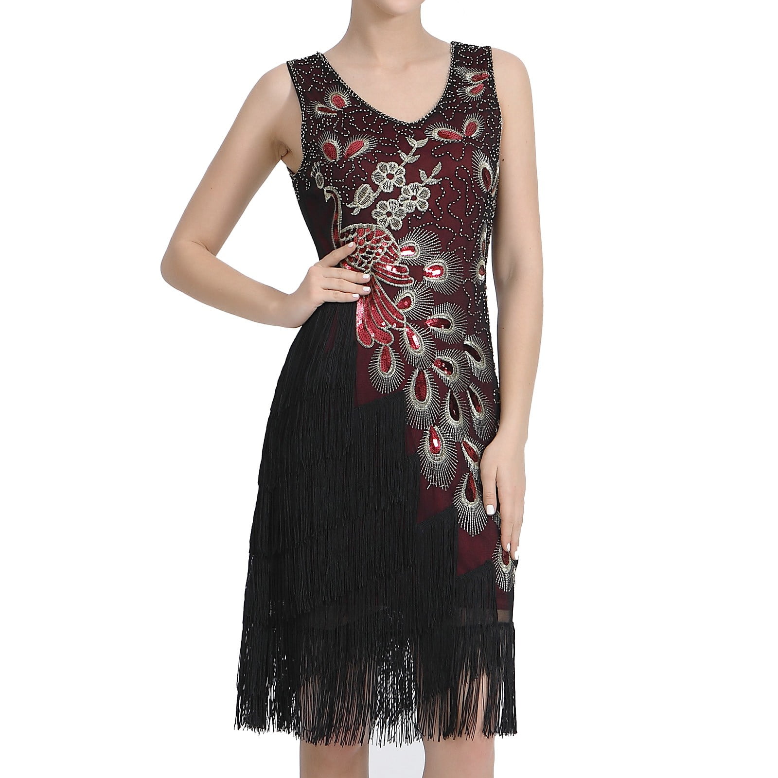 Dateuuo Women's 1920s Sequin Tassel Mini Dress Retro Sequin Tassel ...