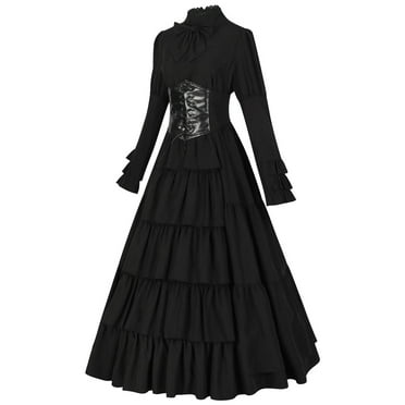 KBODIU Gothic Vintage Prom Dress Womens Long Sleeve Woolen Court Ball ...