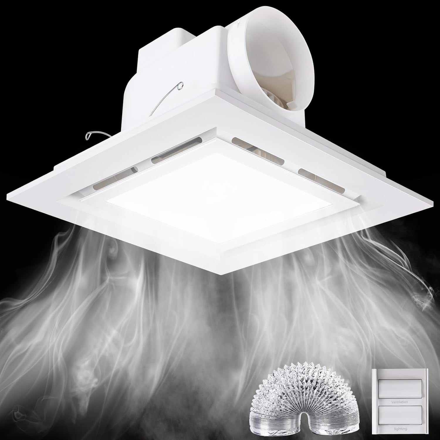 Datingday 144 CFM Bathroom Exhaust Fan with Light,1.0 Sones Double Switch Ultra Quiet Bathroom ...
