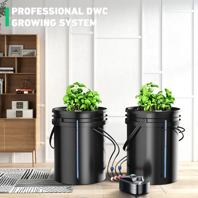 Datingday 2 Buckets DWC Hydroponics Grow System 5 Gallon Deep Water Culture with Air Pump, Multi ...