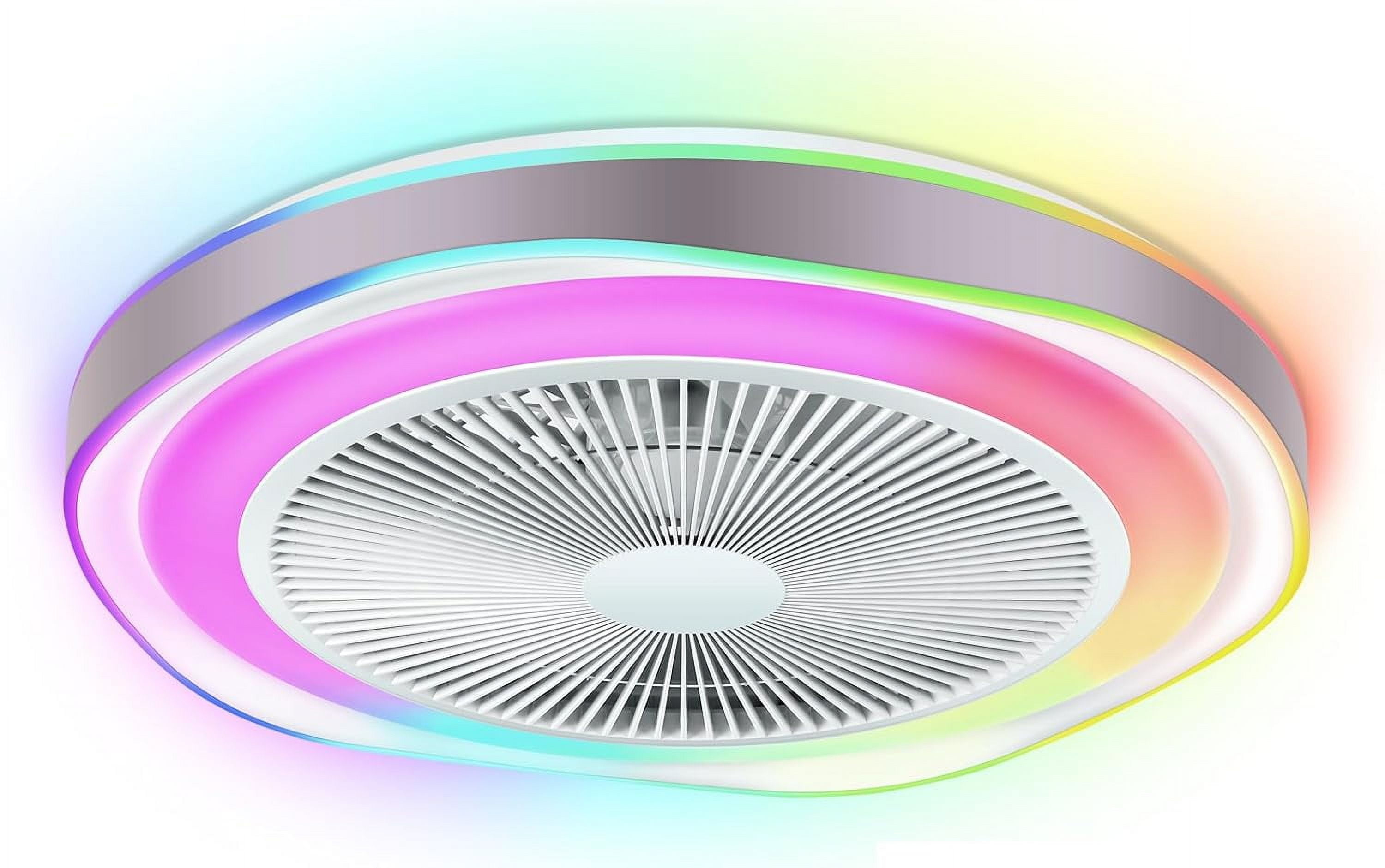 Datingday 20.8" Bladeless Ceiling Fan with Light,7-Color RGB Ceiling ...