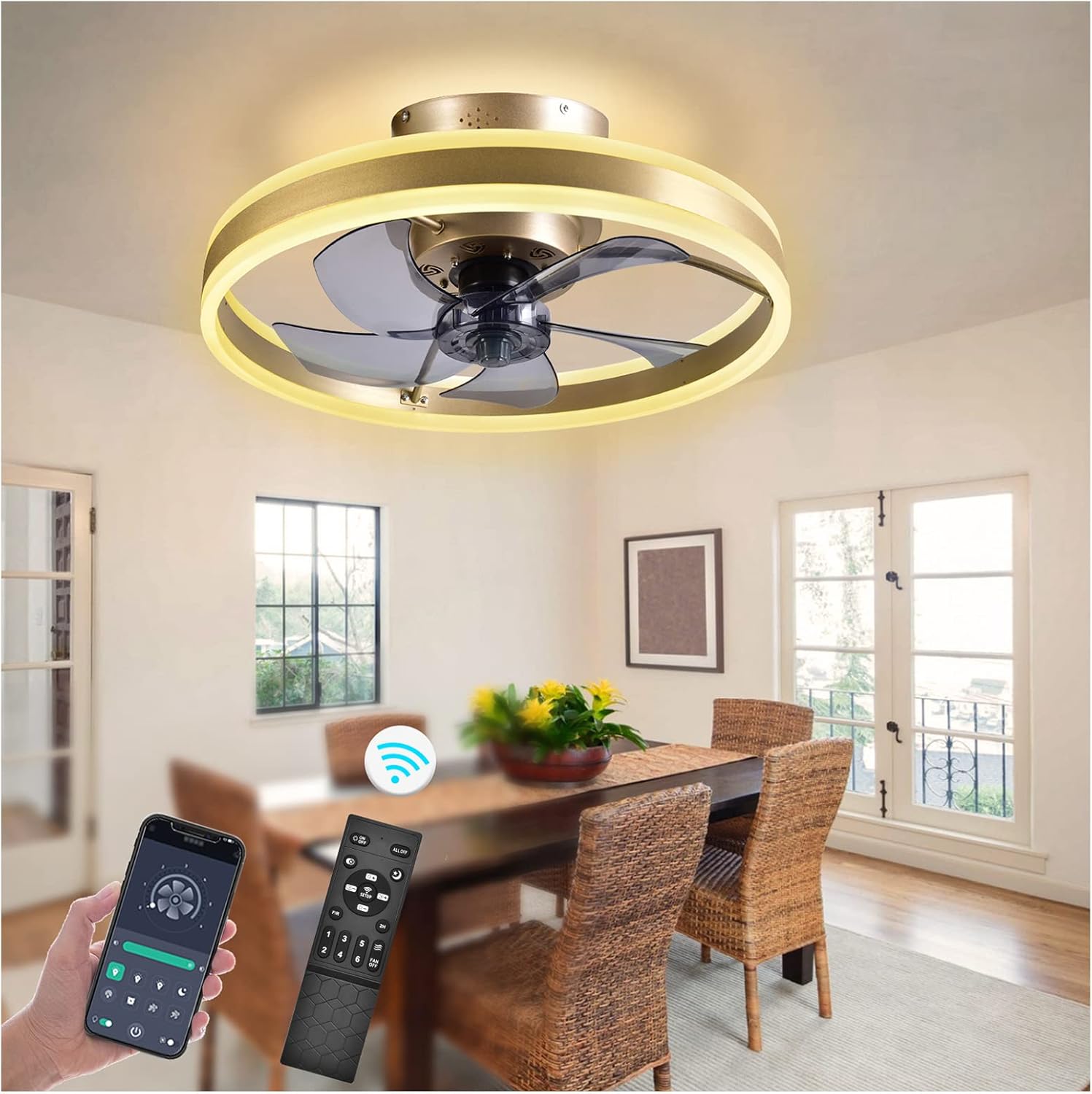 Datingday 20" LED Ceiling Fans, Modern Ceiling Fan with Remote Control ...