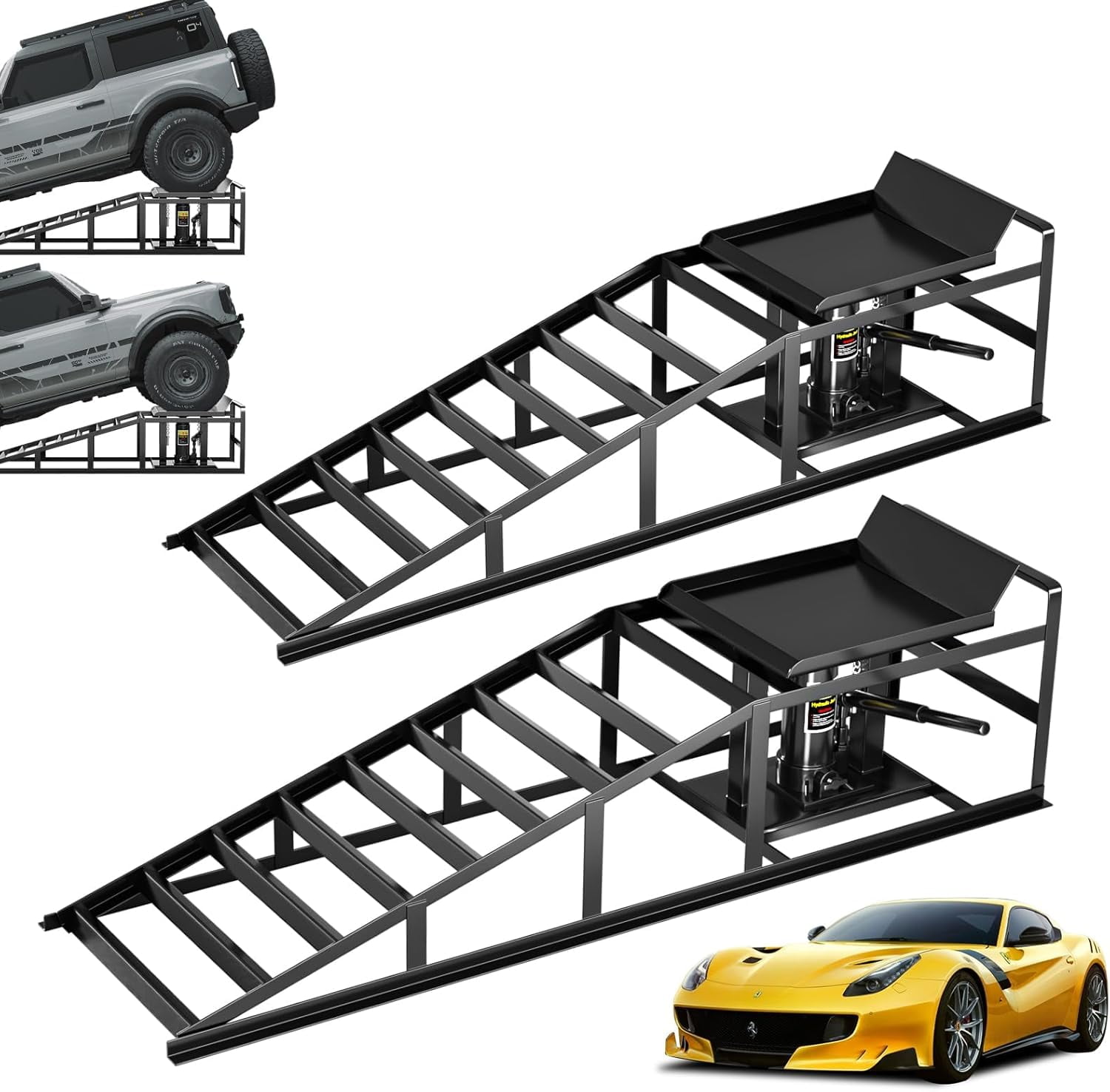 Datingday 2PCS 10000 lbs Car Ramps Heavy Duty Portable，Black Car Lifts ...