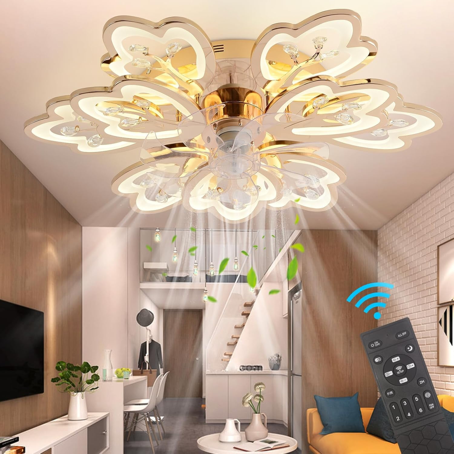 Datingday 31 Inch Ceiling Fan with Lights, Flower Shape 6 Speed 3 Color ...