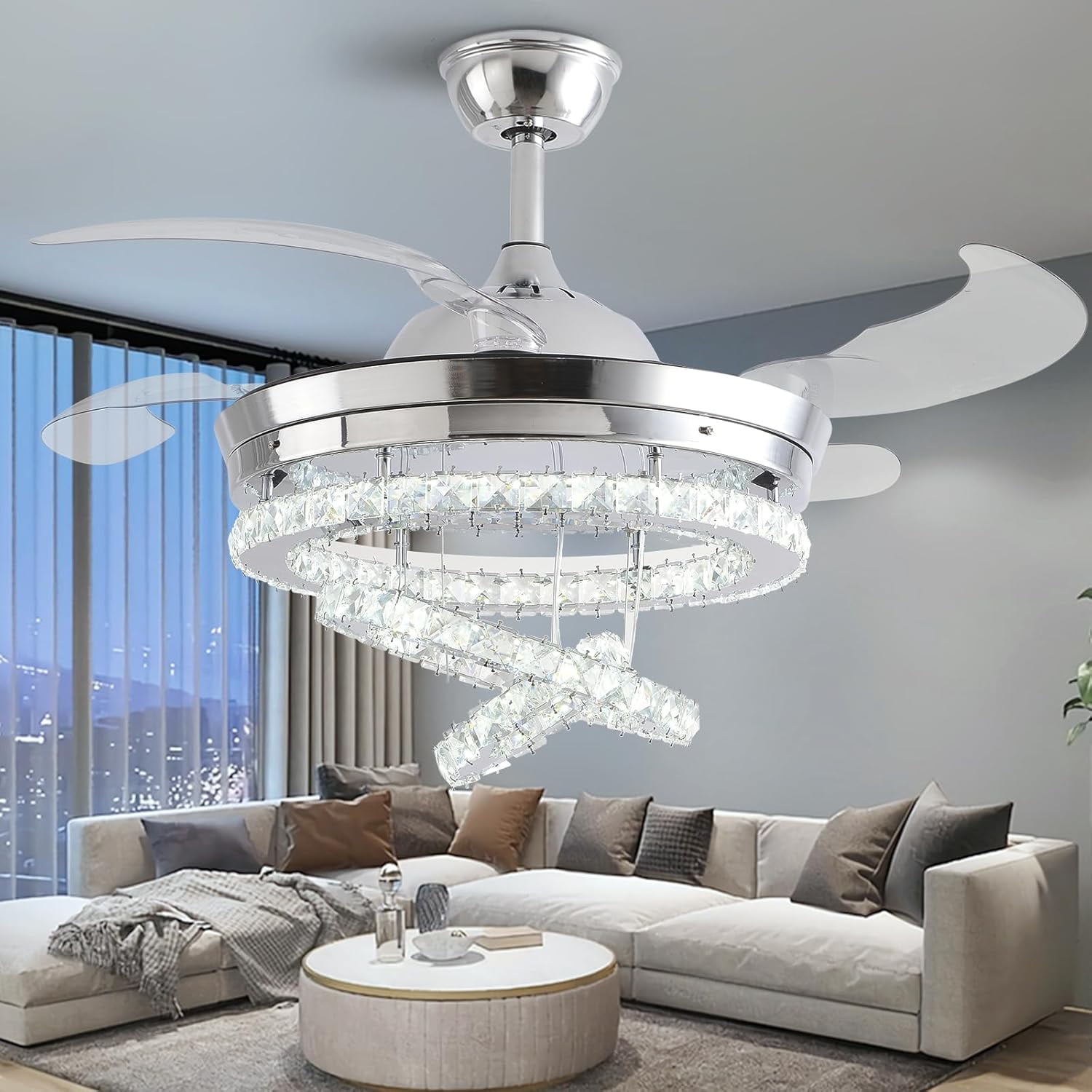 Datingday 42" Crystal Ceiling Fan with Lights,Modern DIY Crystal ...