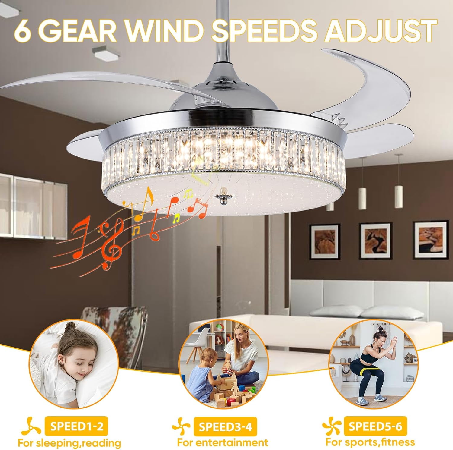 Datingday 42Inch LED Retractable Ceiling Fans LED Stepless Dimmable ...