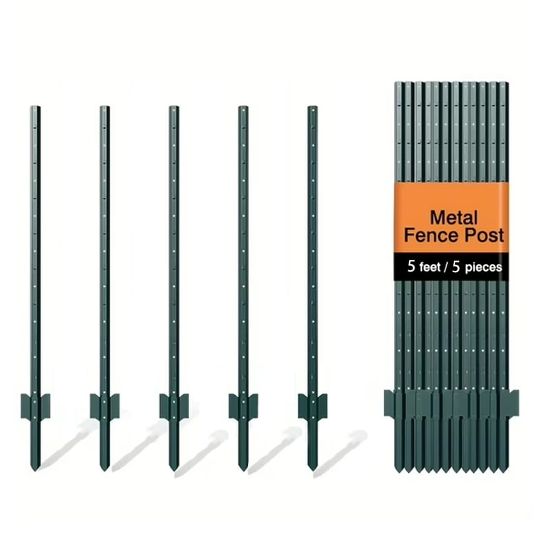 Datingday 5 Feet Fence Post, 5 Pack U-Channel Heavy Duty Metal Fence ...